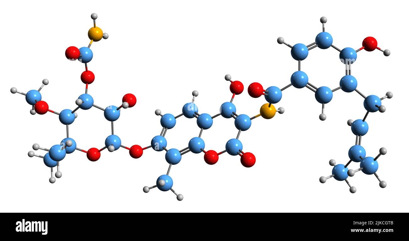 3D image of Novobiocin skeletal formula - molecular chemical structure ...
