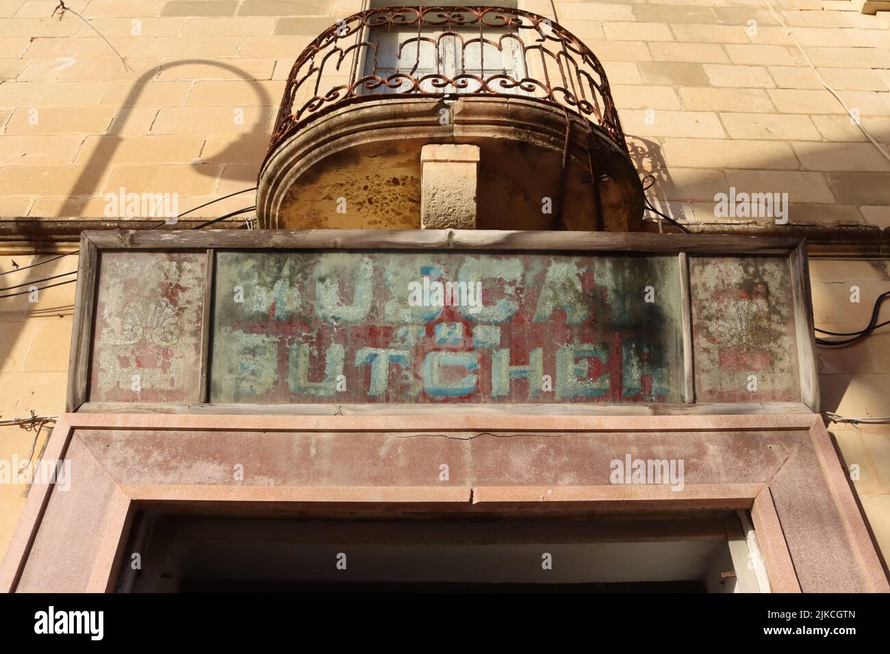 Old traditional shop sign for Muscat the Butcher, Xaghra, Gozo, Malta ...