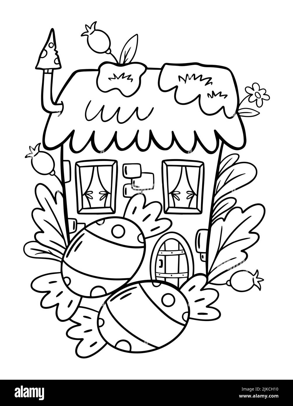 Cartoon house coloring page for kids and adults. Outline home ...