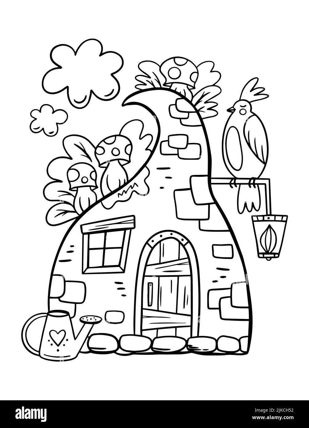 Cartoon house coloring page for kids and adults. Outline home ...