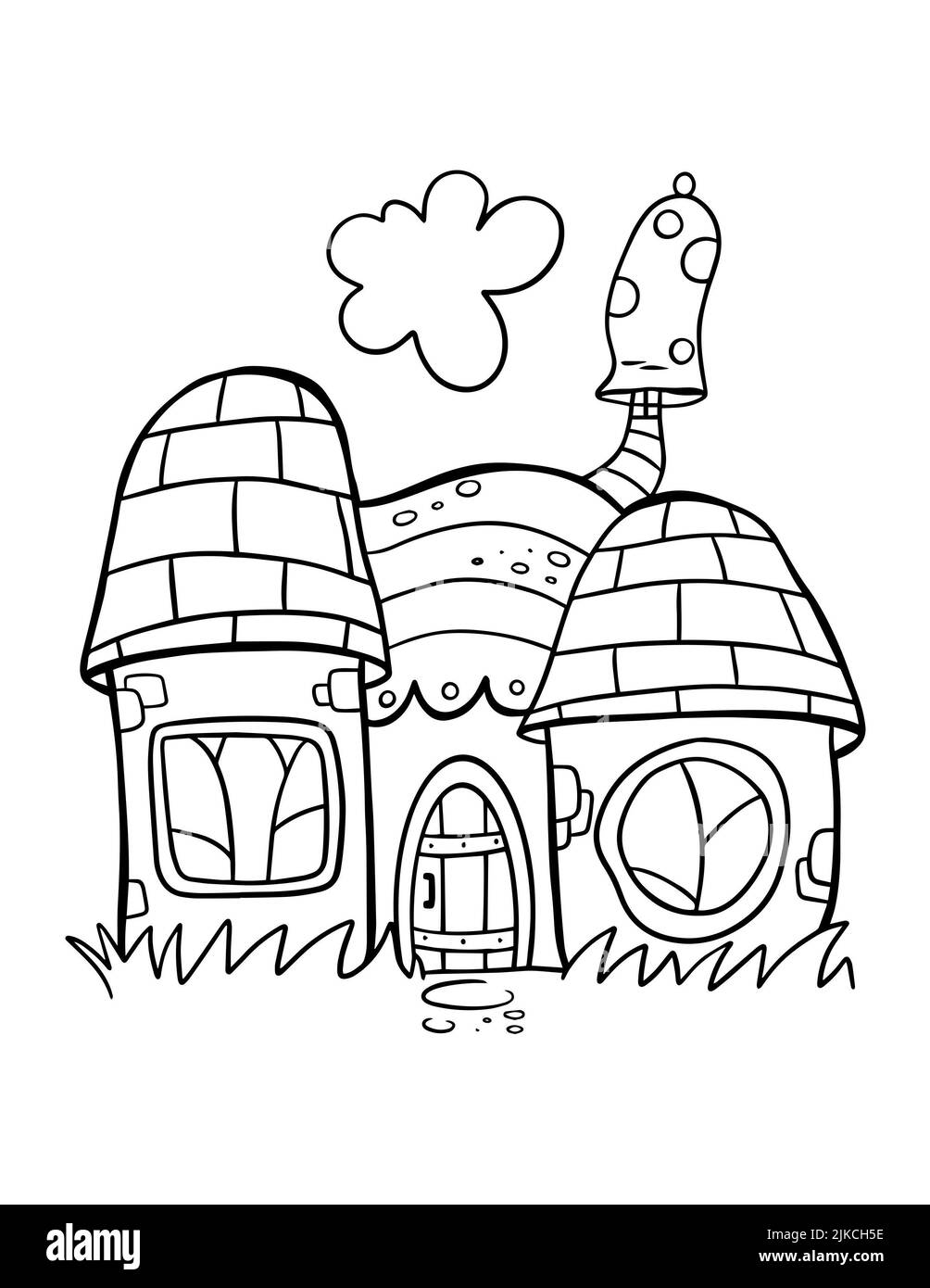 Cartoon house coloring page for kids and adults. Outline home ...