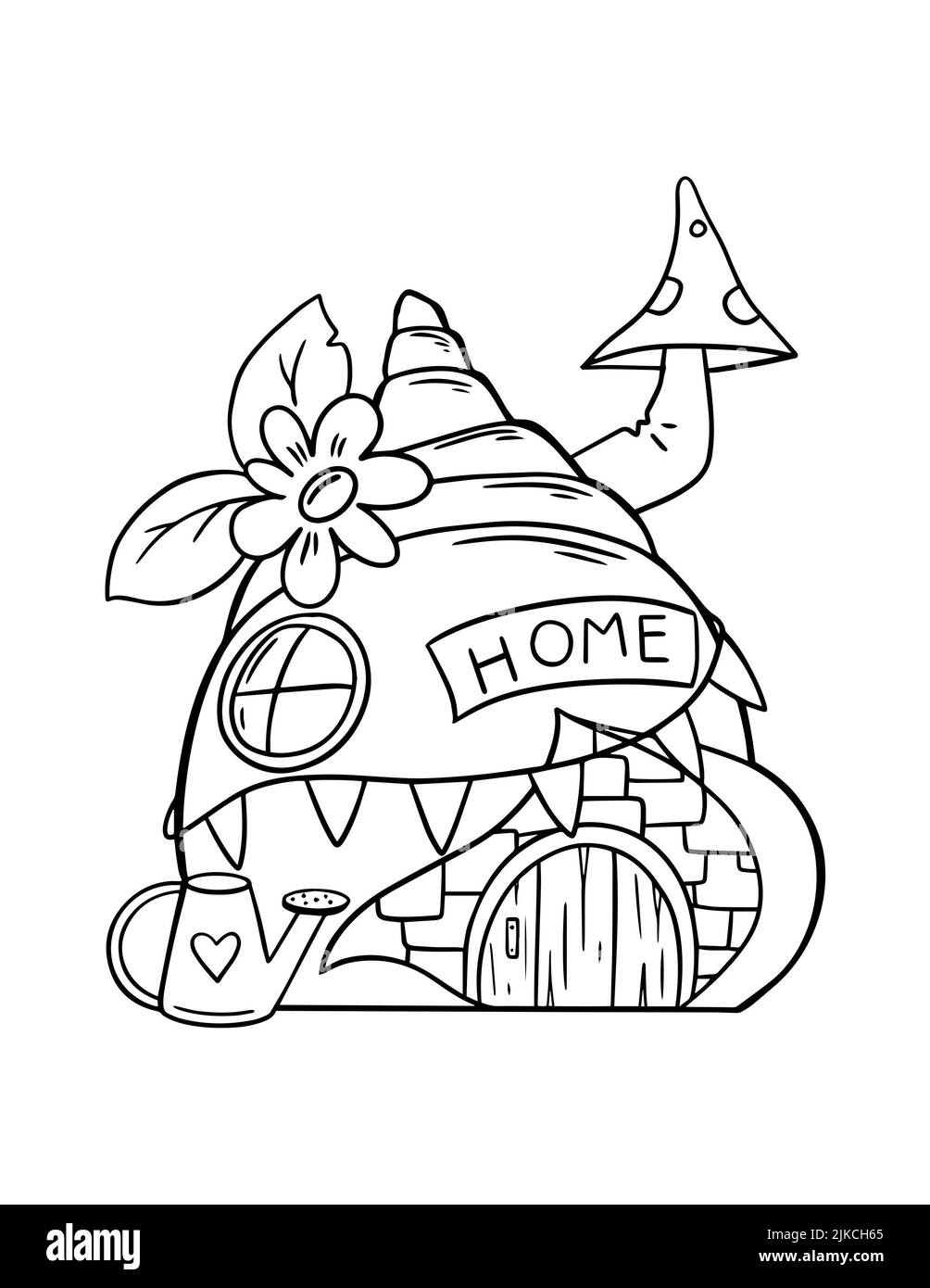 Cartoon house coloring page for kids and adults. Outline home ...
