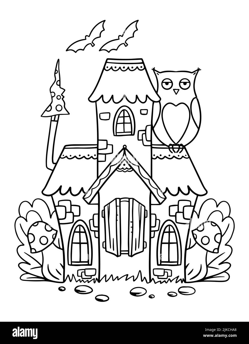 Cartoon house coloring page for kids and adults. Outline home ...