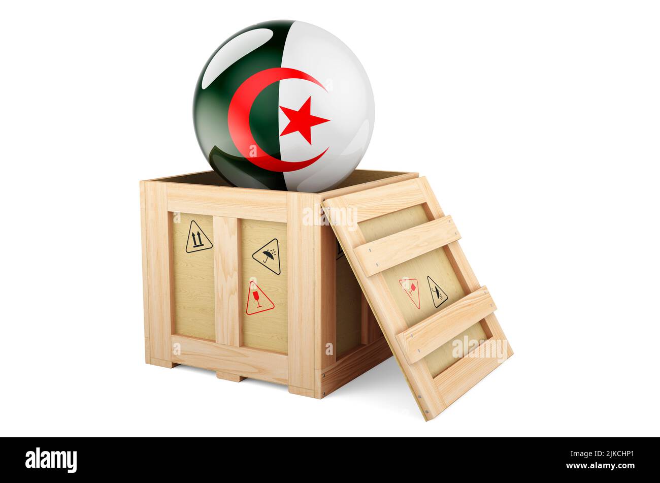 Wooden box, parcel with Algerian flag. Shipping and delivery in Algeria ...