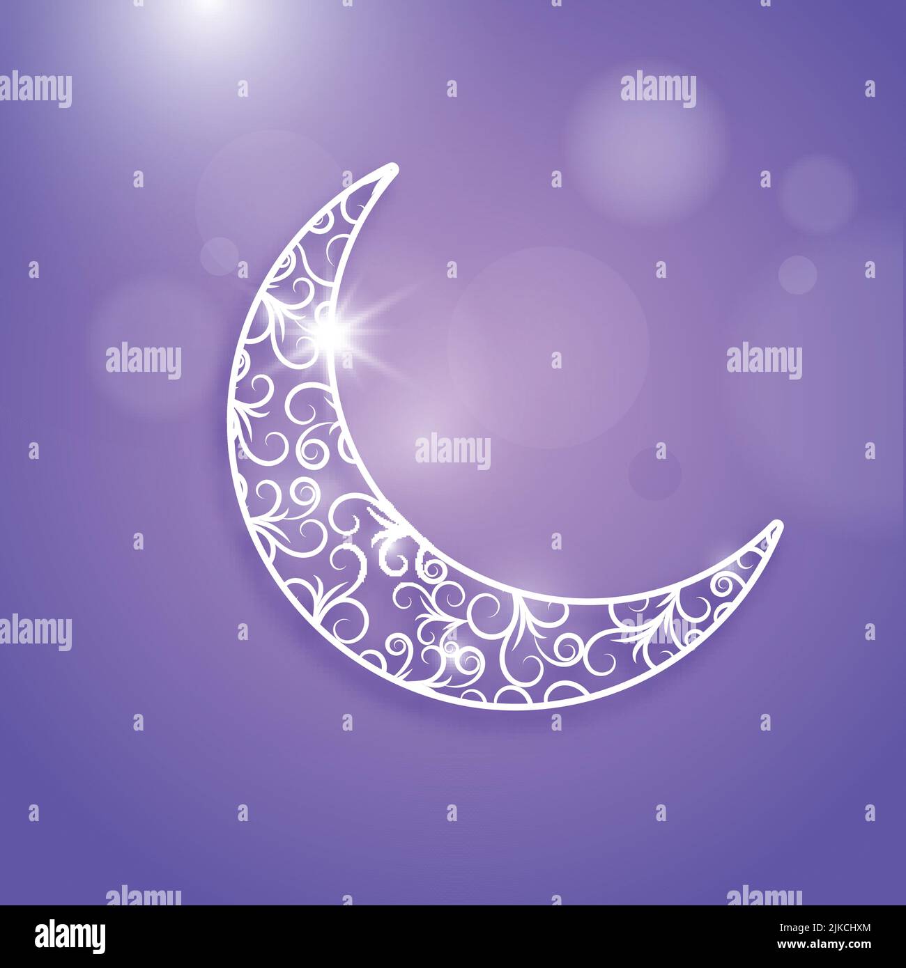 Shiny Ornament Crescent Moon On Violet Bokeh Background For Islamic ...
