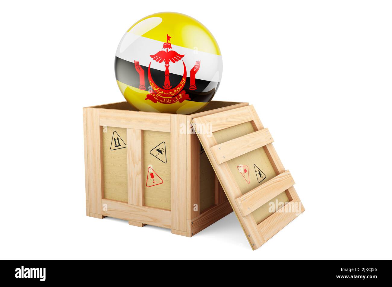 Wooden box, parcel with Bruneian flag. Shipping and delivery in Brunei ...