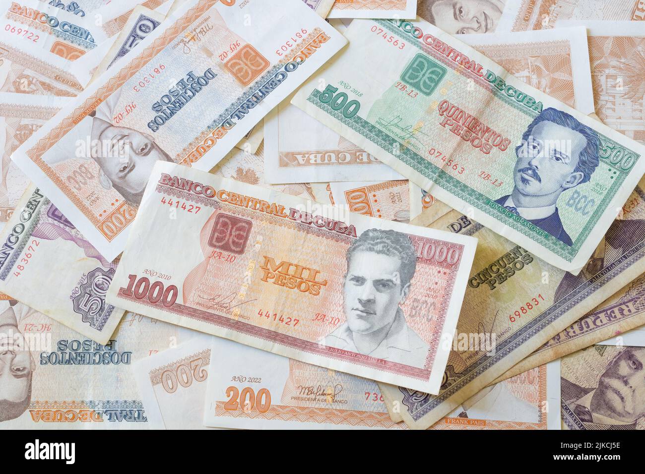 A top view of cash Cuban pesos on the table - concept of savings Stock ...