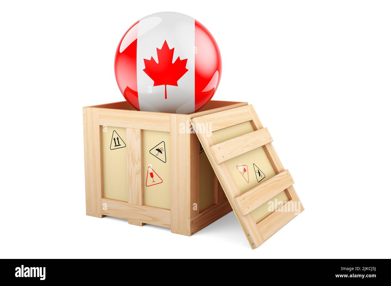 Wooden box, parcel with Canadian flag. Shipping and delivery in Canada ...