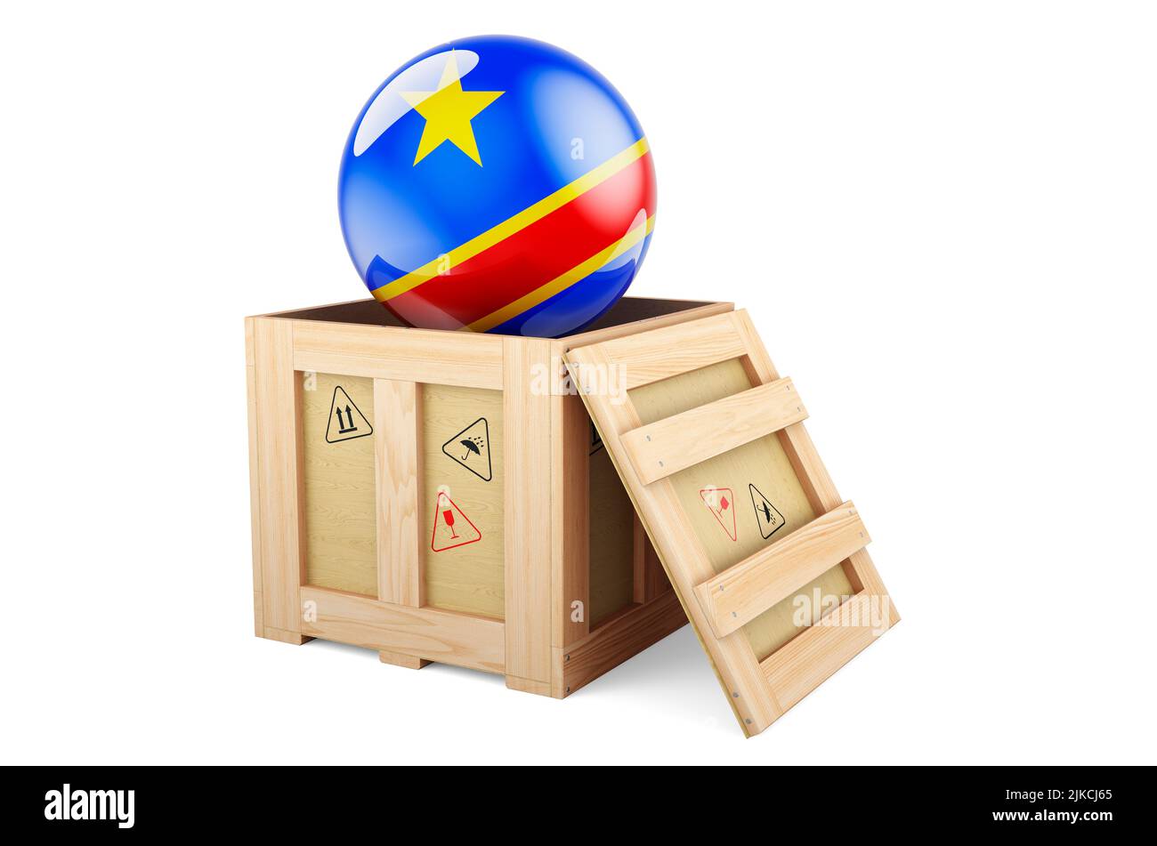 Wooden box, parcel with Congolese Democratic Republic flag. Shipping ...