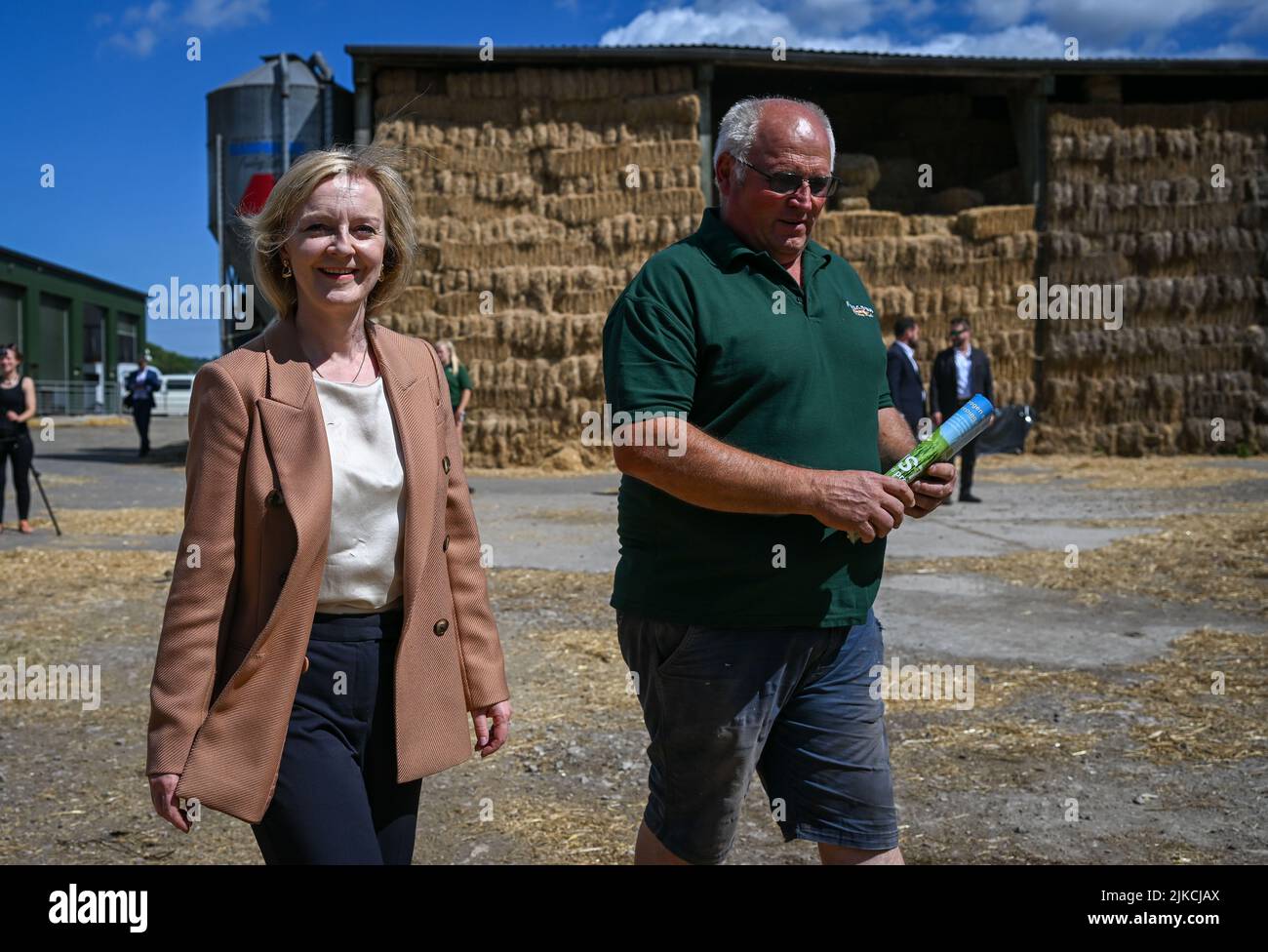 Liz Truss with farmer Andrew Gale, during her visit to Twelve Oaks Farm ...