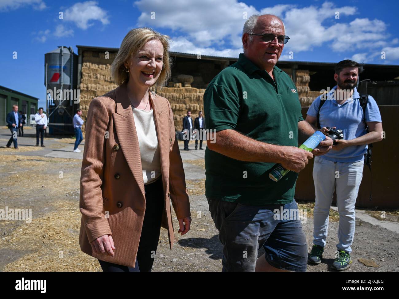 Liz Truss with farmer Andrew Gale, during her visit to Twelve Oaks Farm ...