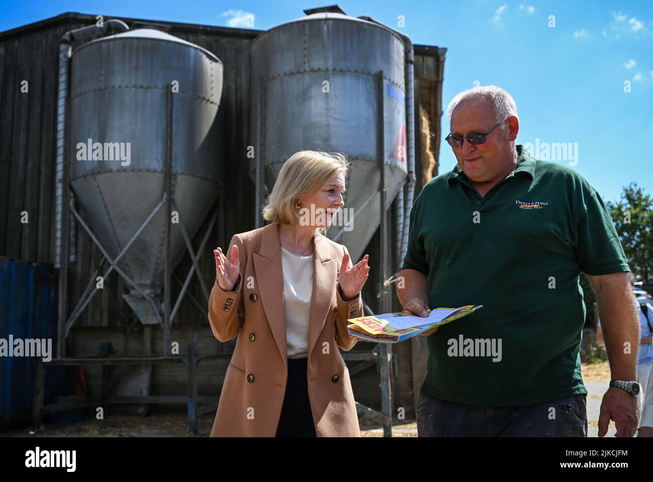 Liz Truss with farmer Andrew Gale, during her visit to Twelve Oaks Farm ...