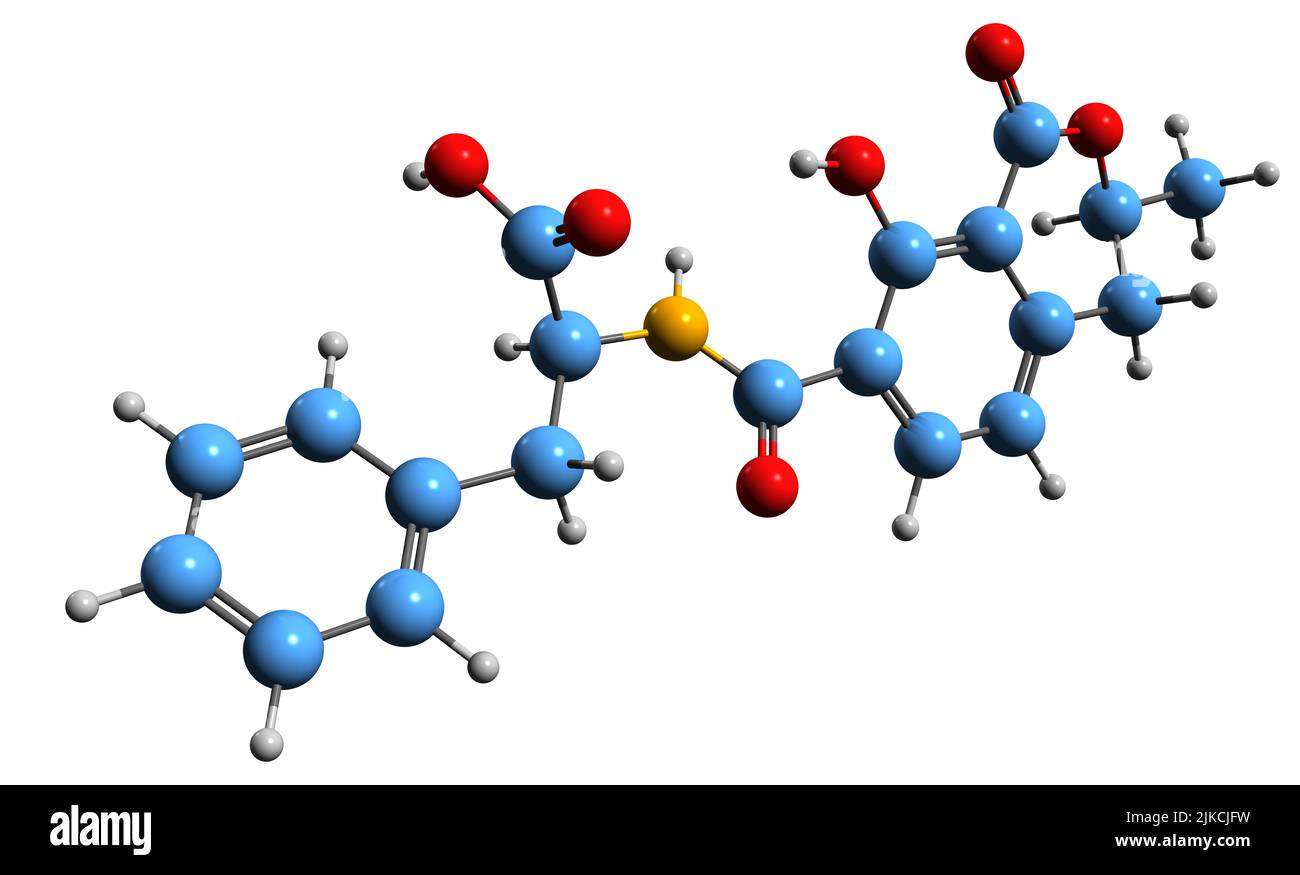 3D image of ochratoxin B skeletal formula - molecular chemical ...