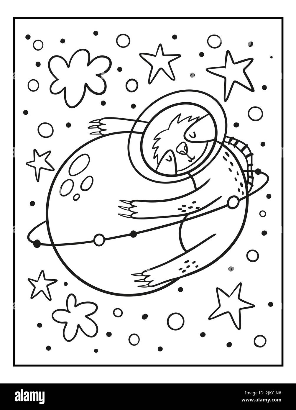 Sloth coloring page. Funny bear. Outline sloth illustration Stock Photo ...