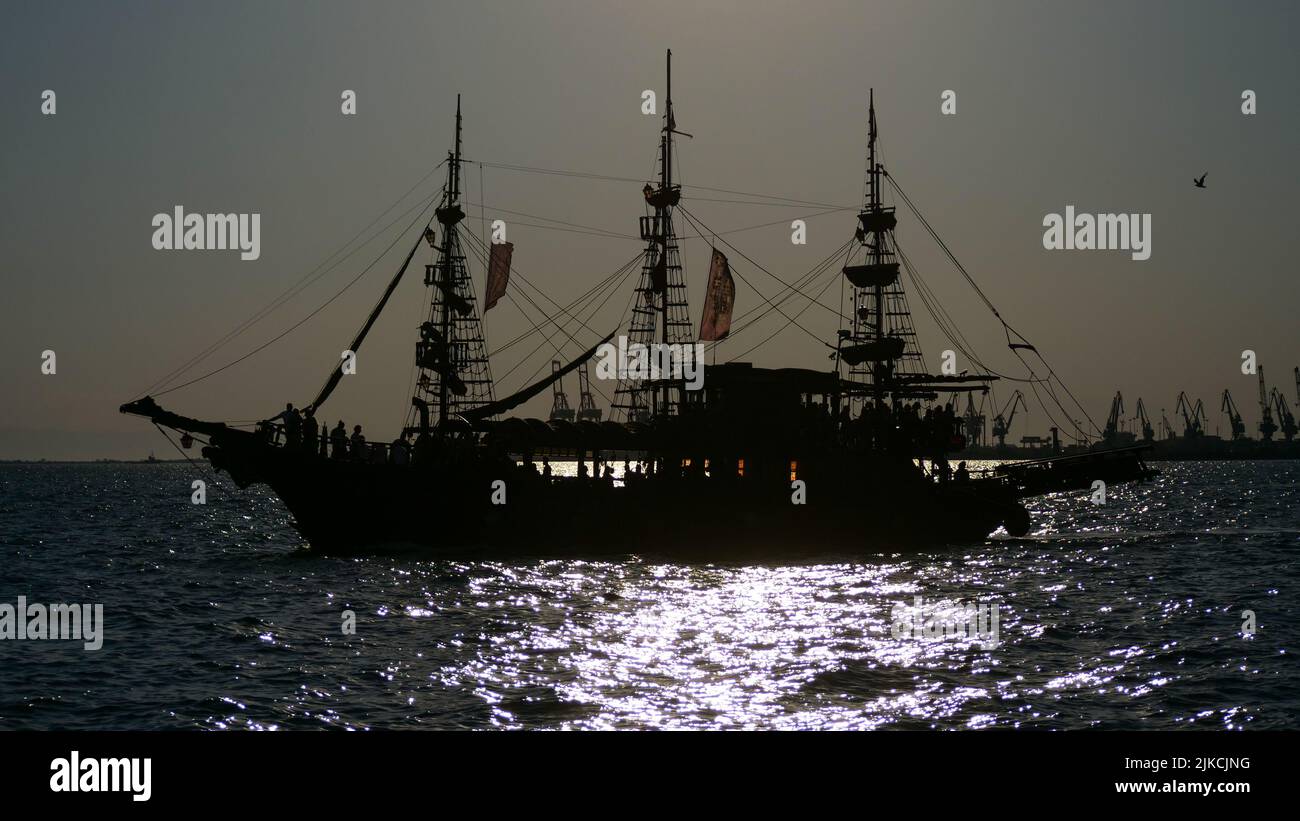 Tourist ship sailing at twilight, Thessaloniki, Macedonia, North ...