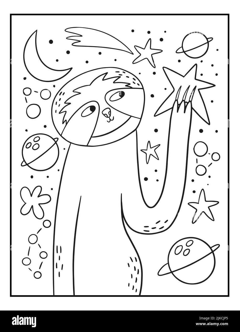 Sloth coloring page. Funny bear. Outline sloth illustration Stock Photo ...