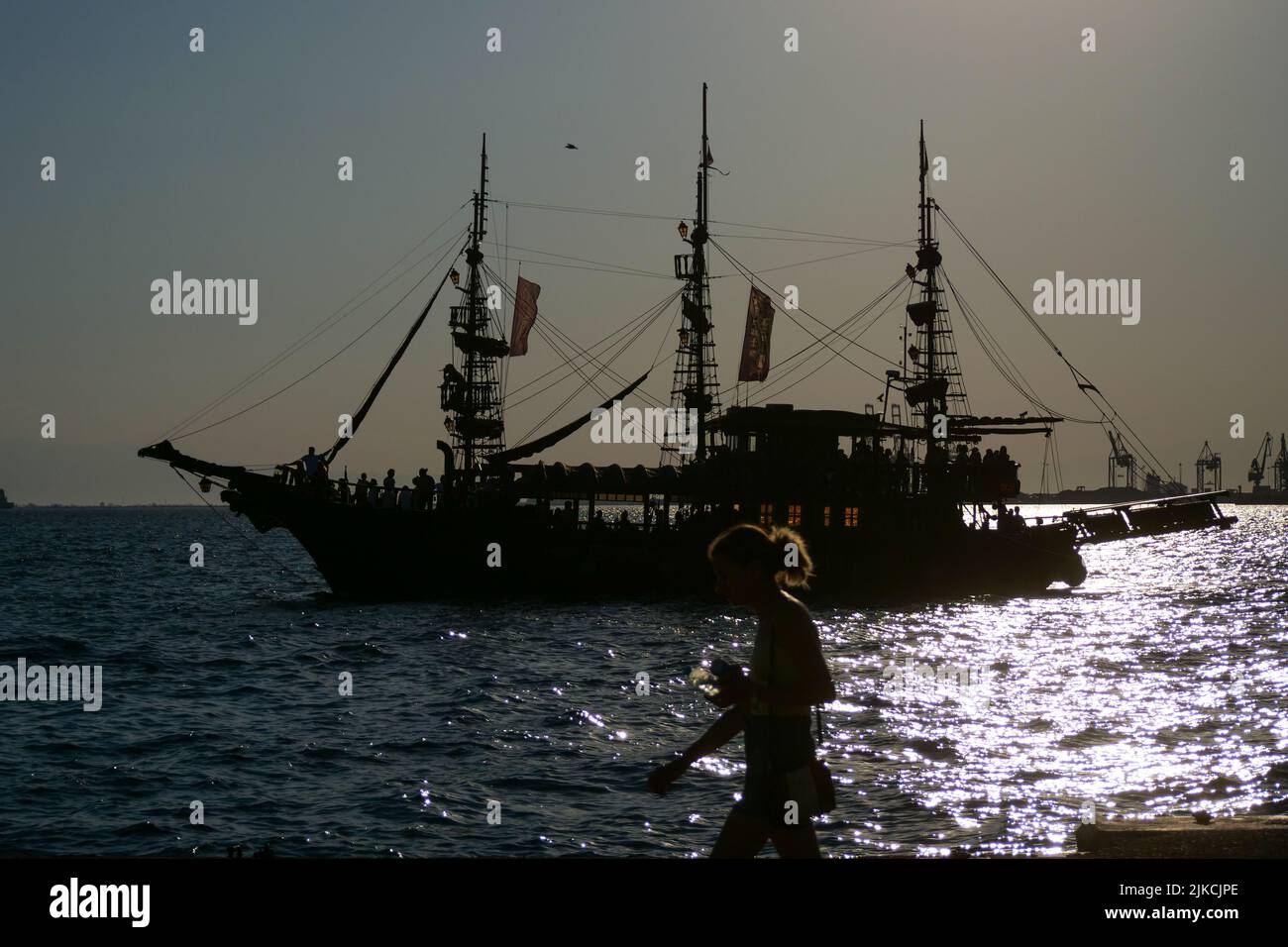 Tourist ship sailing at twilight, Thessaloniki, Macedonia, North ...