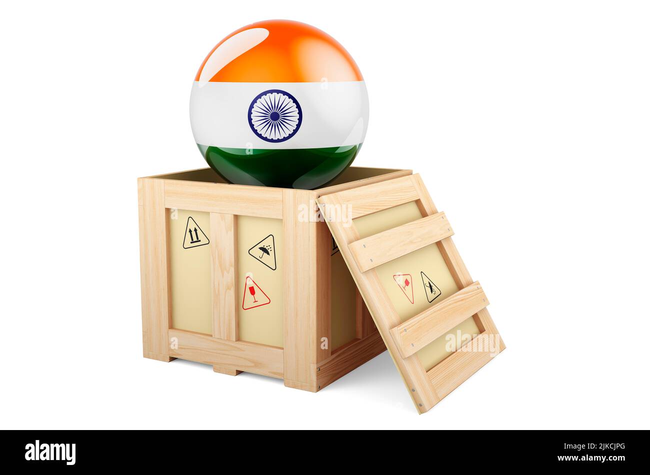 Wooden box, parcel with Indian flag. Shipping and delivery in India ...