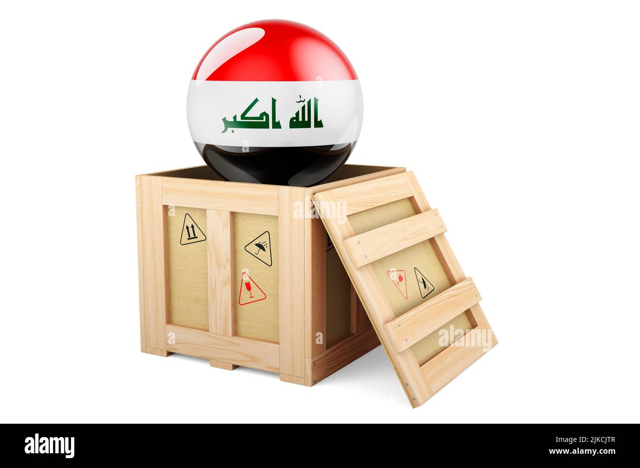 Wooden box, parcel with Iraqi flag. Shipping and delivery in Iraq ...