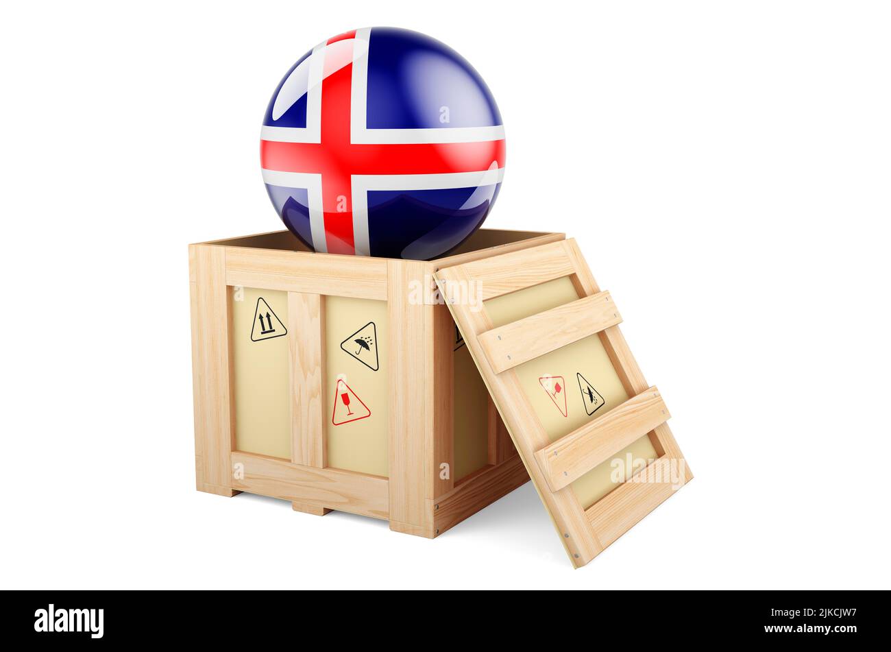 Wooden box, parcel with Icelandic flag. Shipping and delivery in ...