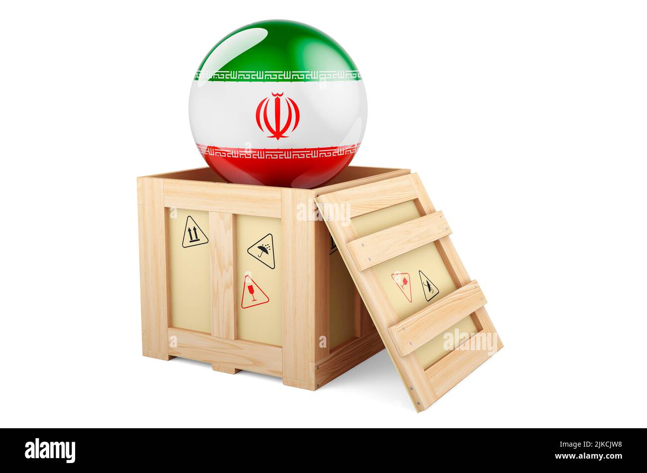 Wooden box, parcel with Iranian flag. Shipping and delivery in Iran ...