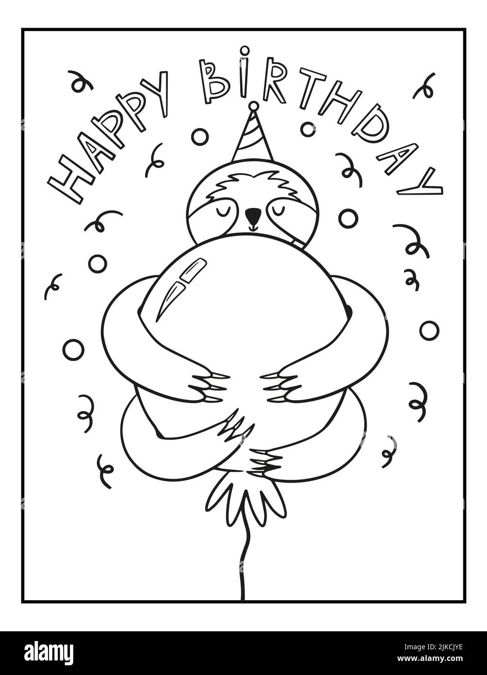 Sloth coloring page. Funny bear. Outline sloth illustration Stock Photo ...