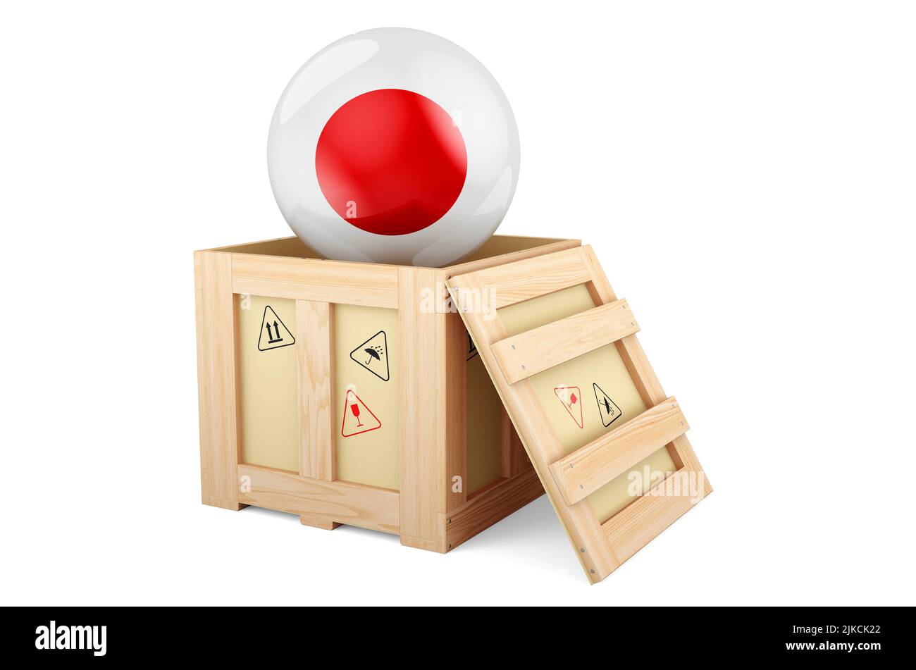 Wooden box, parcel with Japanese flag. Shipping and delivery in Japan ...