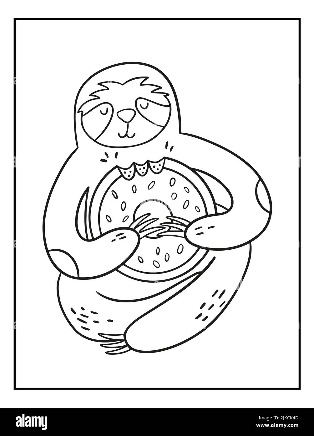 Sloth coloring page. Funny bear. Outline sloth illustration Stock Photo ...