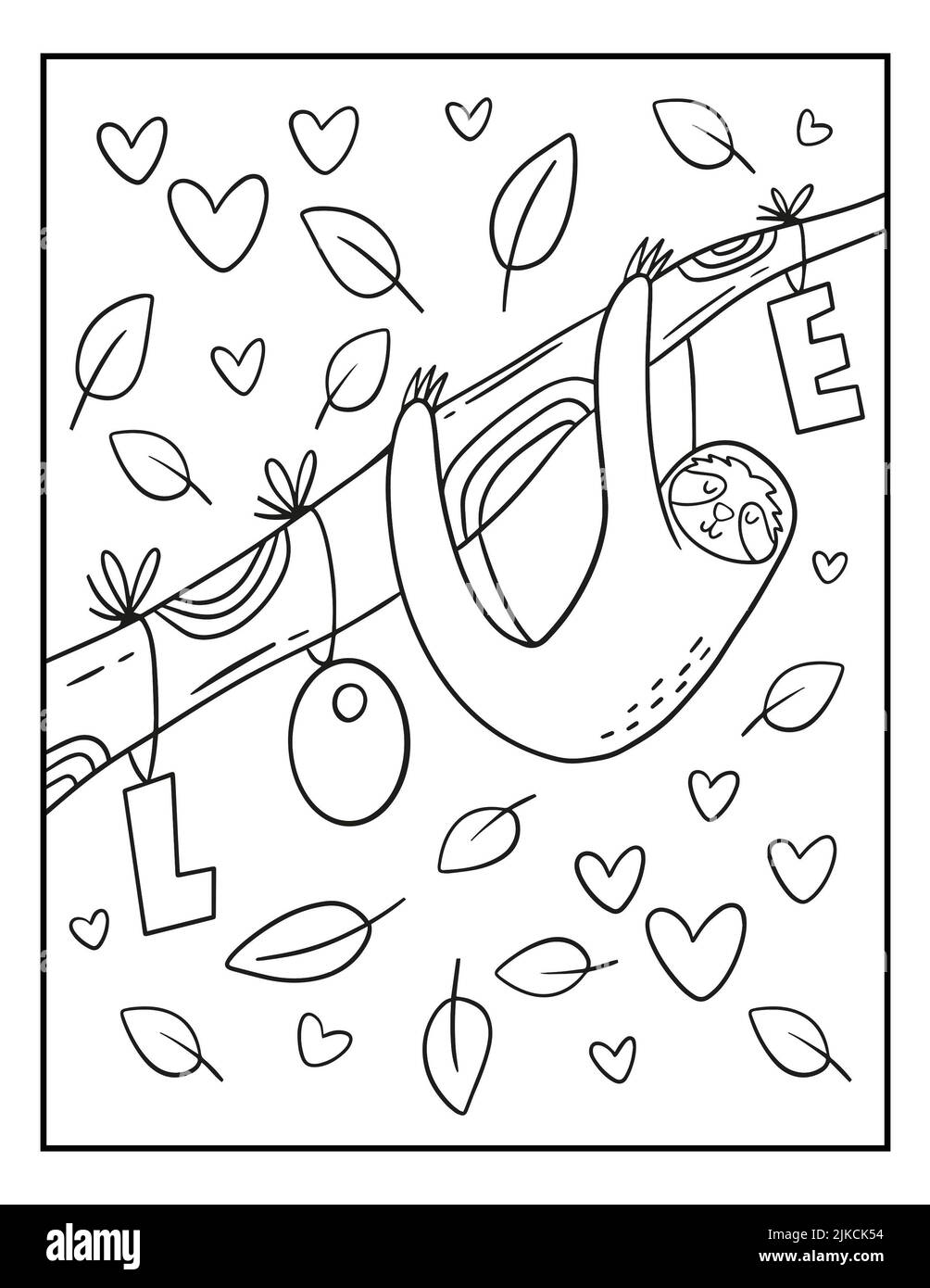 Sloth coloring page. Funny bear. Outline sloth illustration Stock Photo ...