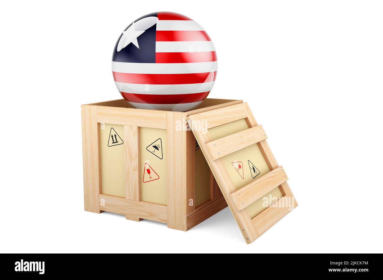 Wooden box, parcel with Liberian flag. Shipping and delivery in Liberia ...