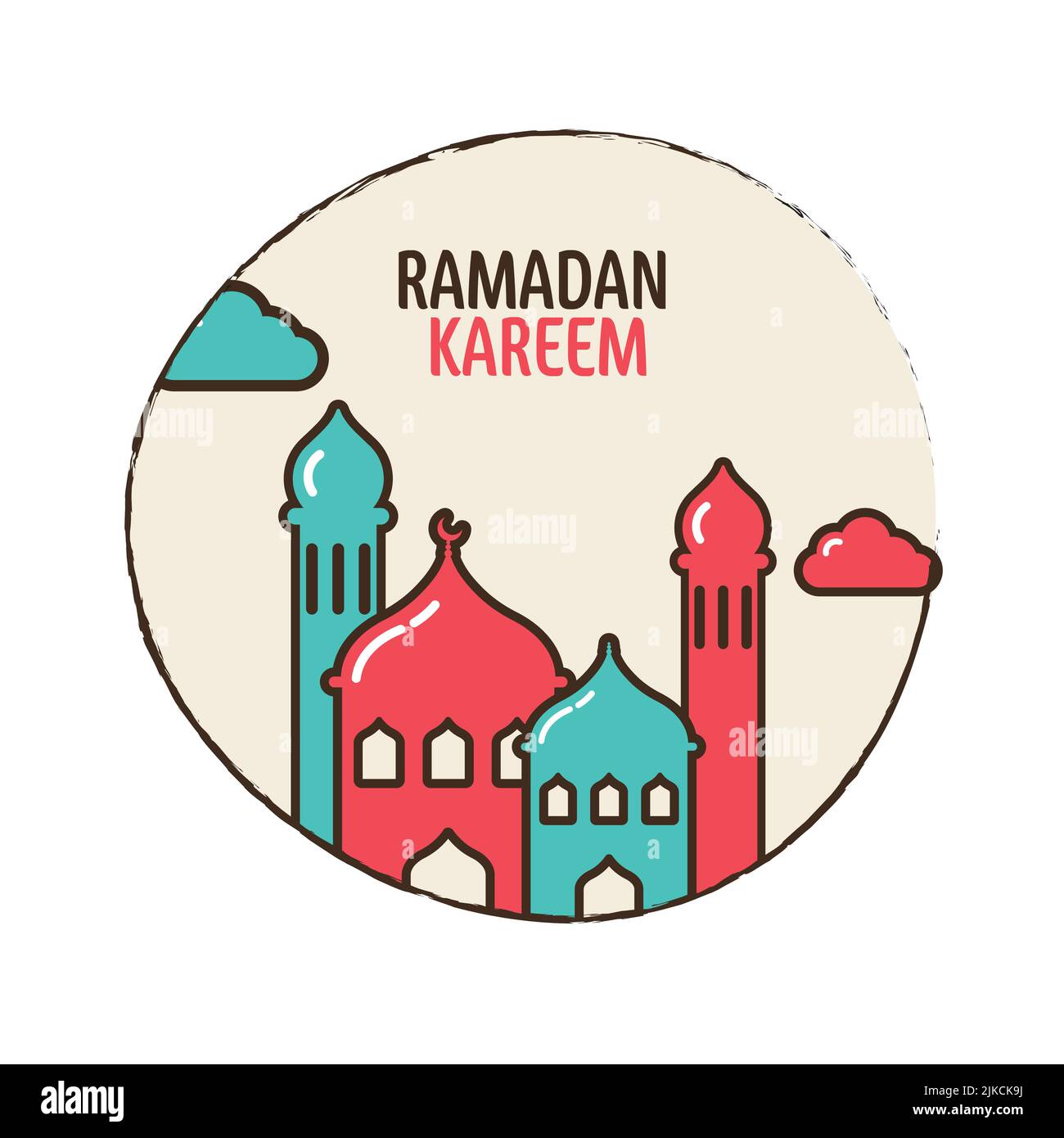 Colorful Mosque in circle frame on islamic pattern background for ...