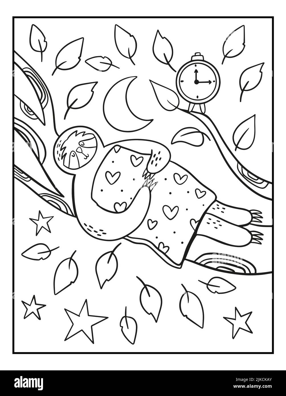 Sloth coloring page. Funny bear. Outline sloth illustration Stock Photo ...