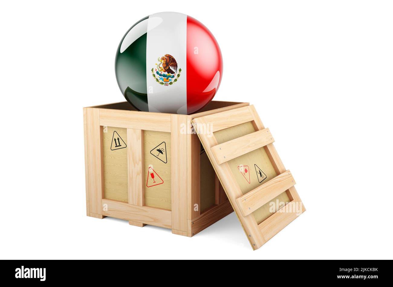 Wooden box, parcel with Mexican flag. Shipping and delivery in Mexico ...