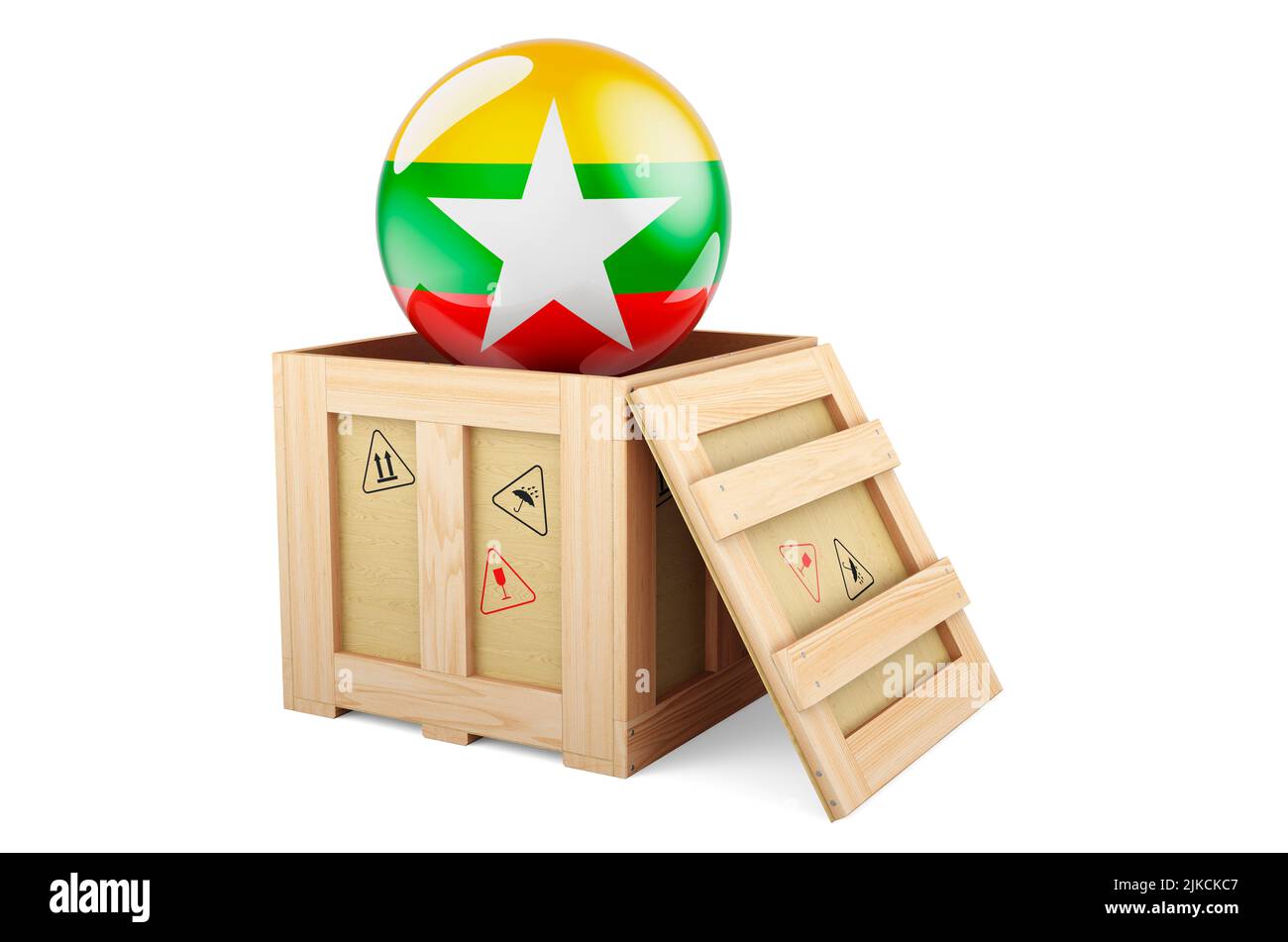 Wooden box, parcel with Myanmar flag. Shipping and delivery in Myanmar ...