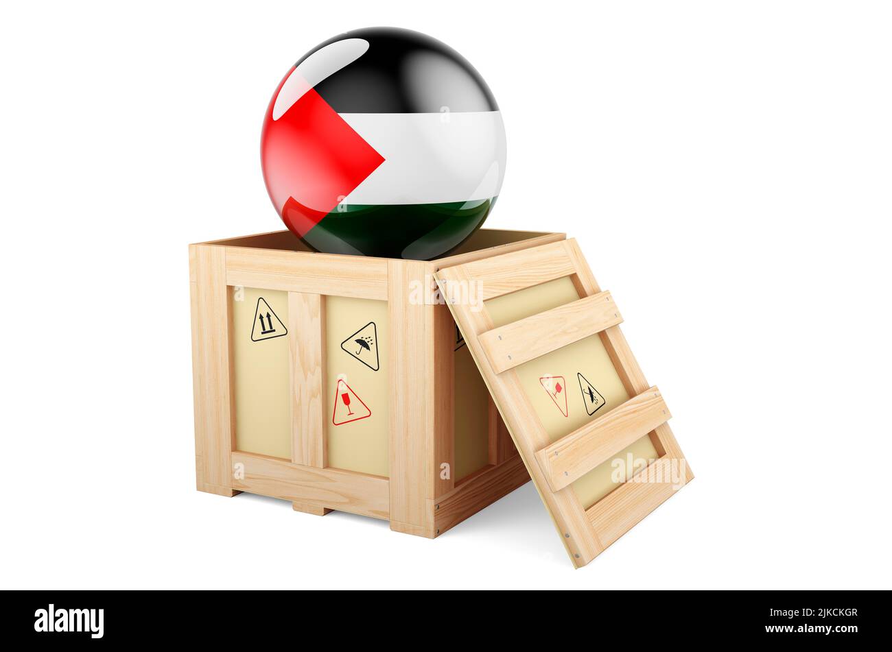Wooden box, parcel with Palestinian flag. Shipping and delivery in ...