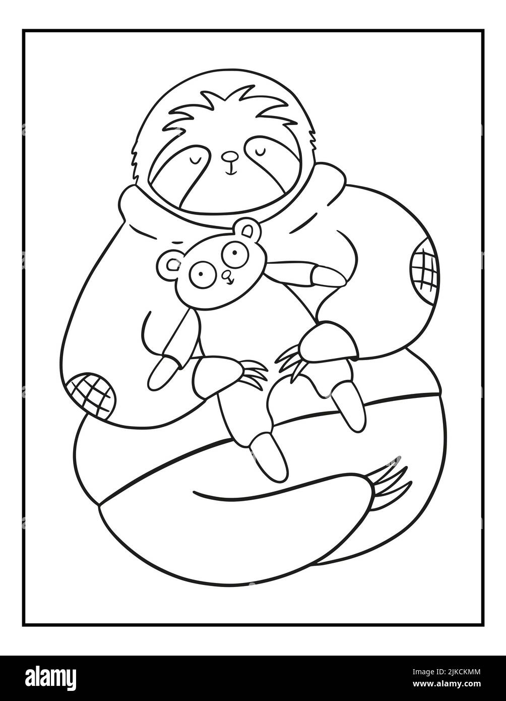 Sloth coloring page. Funny bear. Outline sloth illustration Stock Photo ...