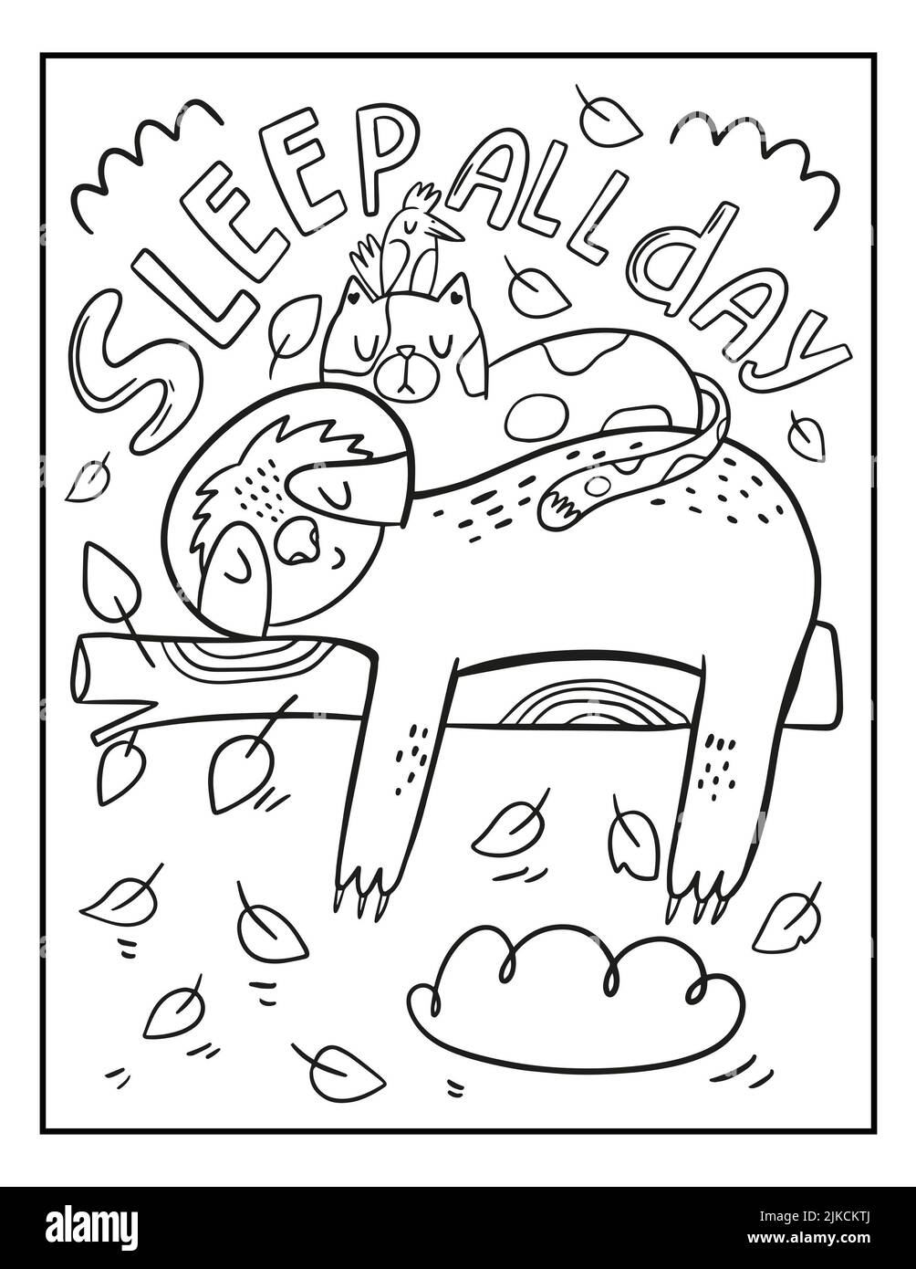 Sloth coloring page. Funny bear. Outline sloth illustration Stock Photo ...