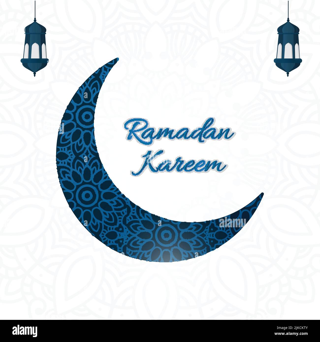 Sticker Style Ramadan Kareem Font With Islamic Pattern Crescent Moon In ...