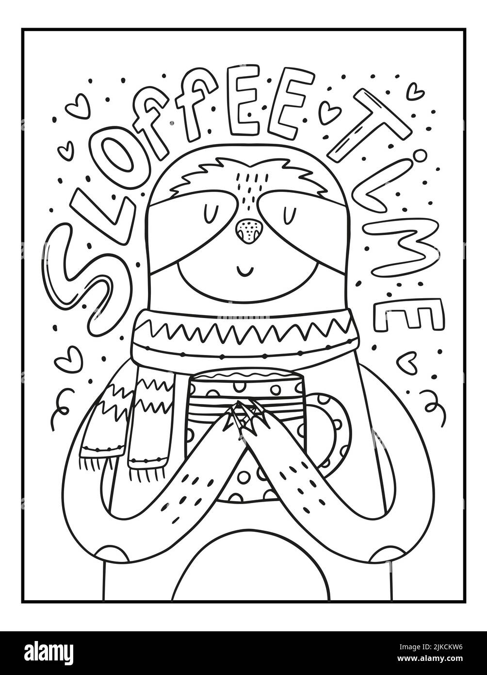 Sloth coloring page. Funny bear. Outline sloth illustration Stock Photo ...
