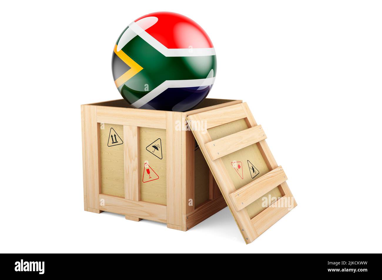 Wooden box, parcel with South African flag. Shipping and delivery in ...