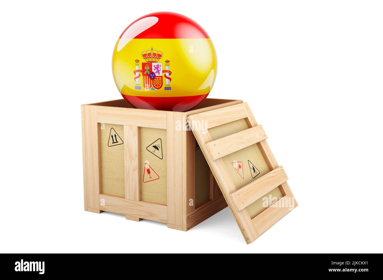 Wooden box, parcel with Spanish flag. Shipping and delivery in Spain ...