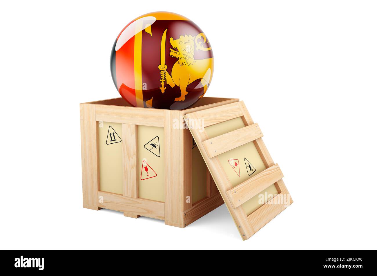 Wooden box, parcel with Sri Lankan flag. Shipping and delivery in Sri ...