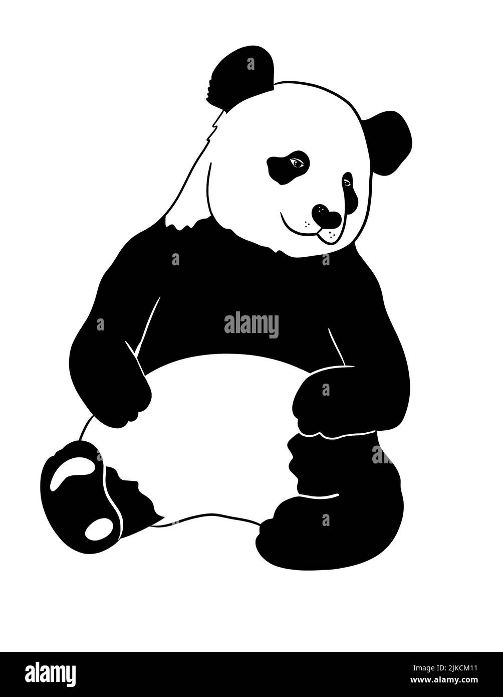 Black panda in cartoon style on white background Stock Photo - Alamy
