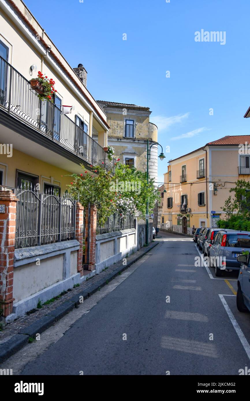 A street of a tourist village in Amalfi coast, in Salerno province ...