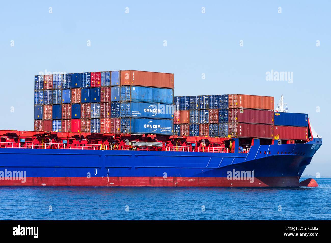 Container ship, Thessaloniki Bay, Macedonia, North-Eastern Greece Stock ...