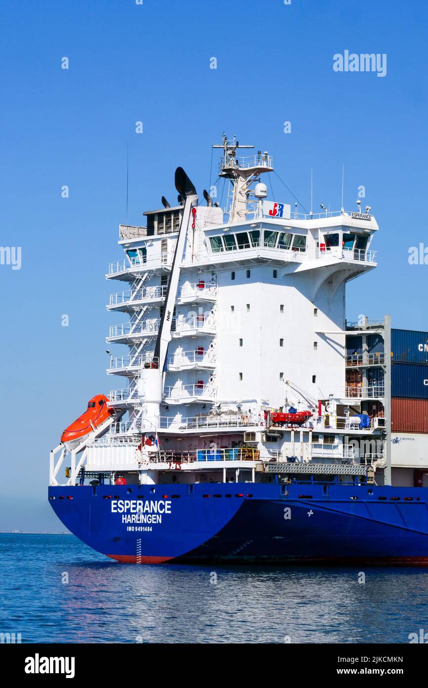 Container ship, Thessaloniki Bay, Macedonia, North-Eastern Greece Stock ...