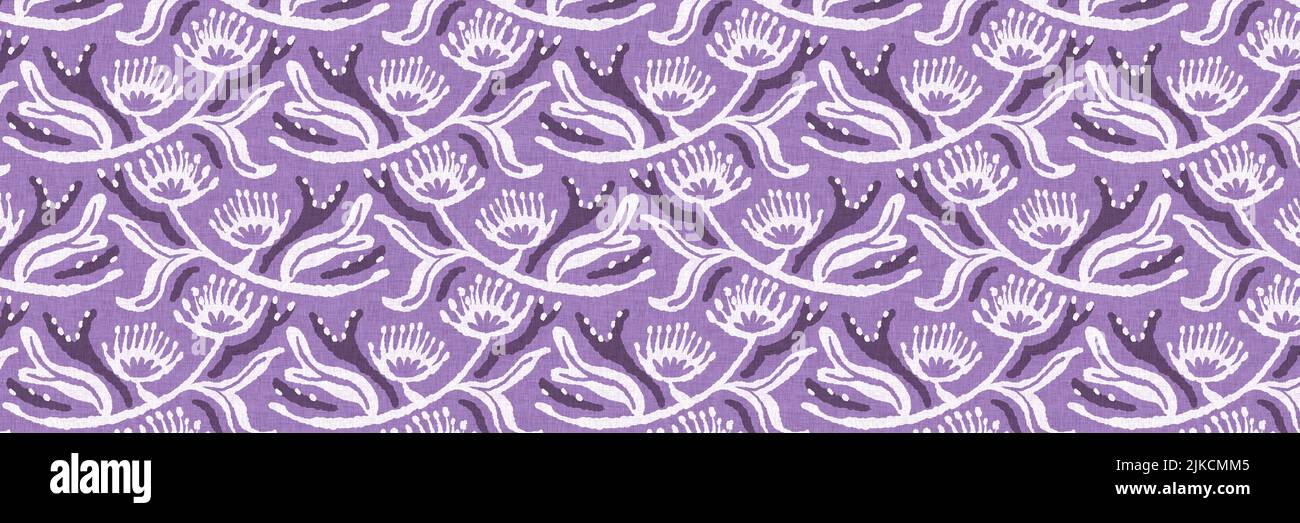 Gender neutral floral flower seamless raster border. Simple purple ...