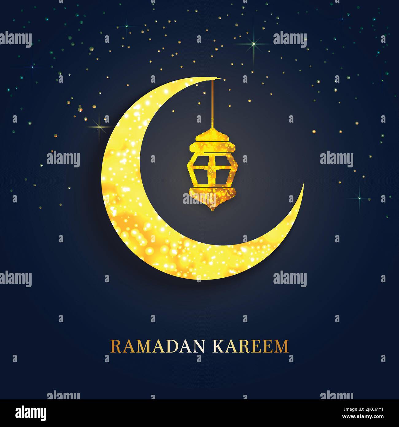 Golden Ramadan Kareem Text With Bokeh Effect Yellow Crescent Moon, A ...