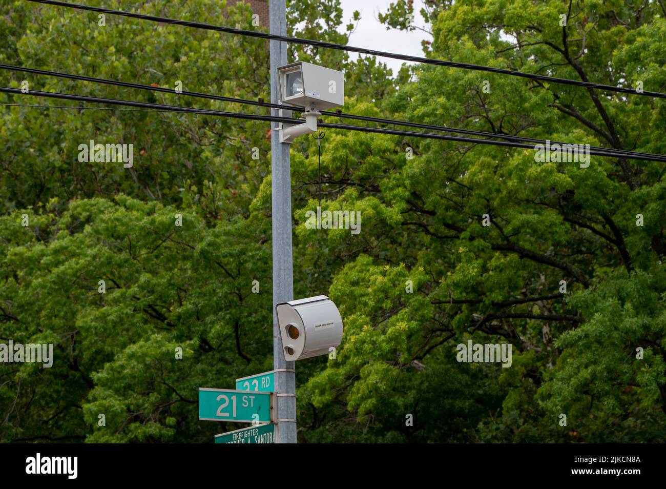 NEW YORK, NEW YORK – AUGUST 1: A speed camera is positioned on a major ...
