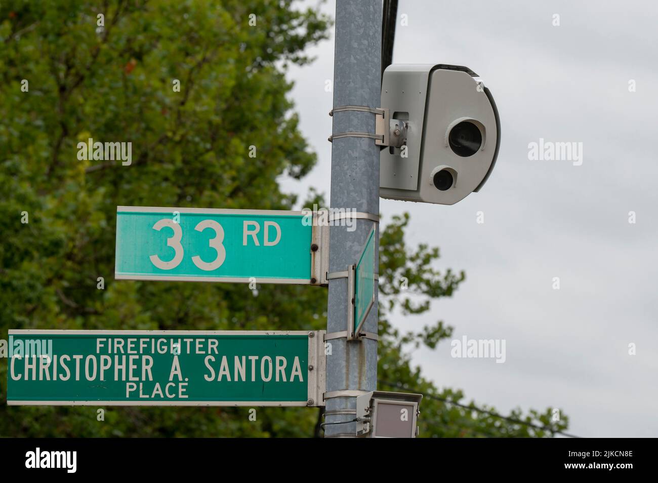 NEW YORK, NEW YORK – AUGUST 1: A speed camera is positioned on a major ...